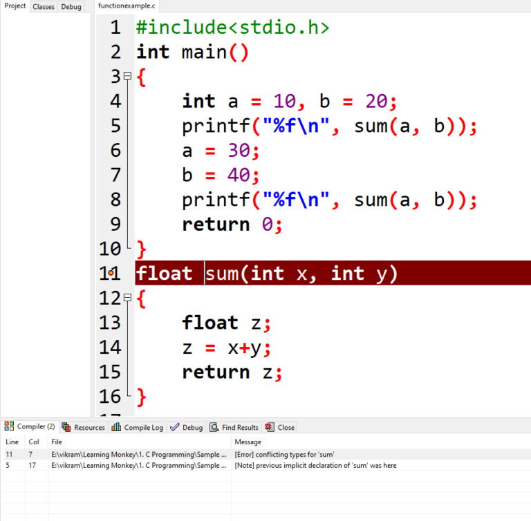 Declaring Functions In C Learning Monkey